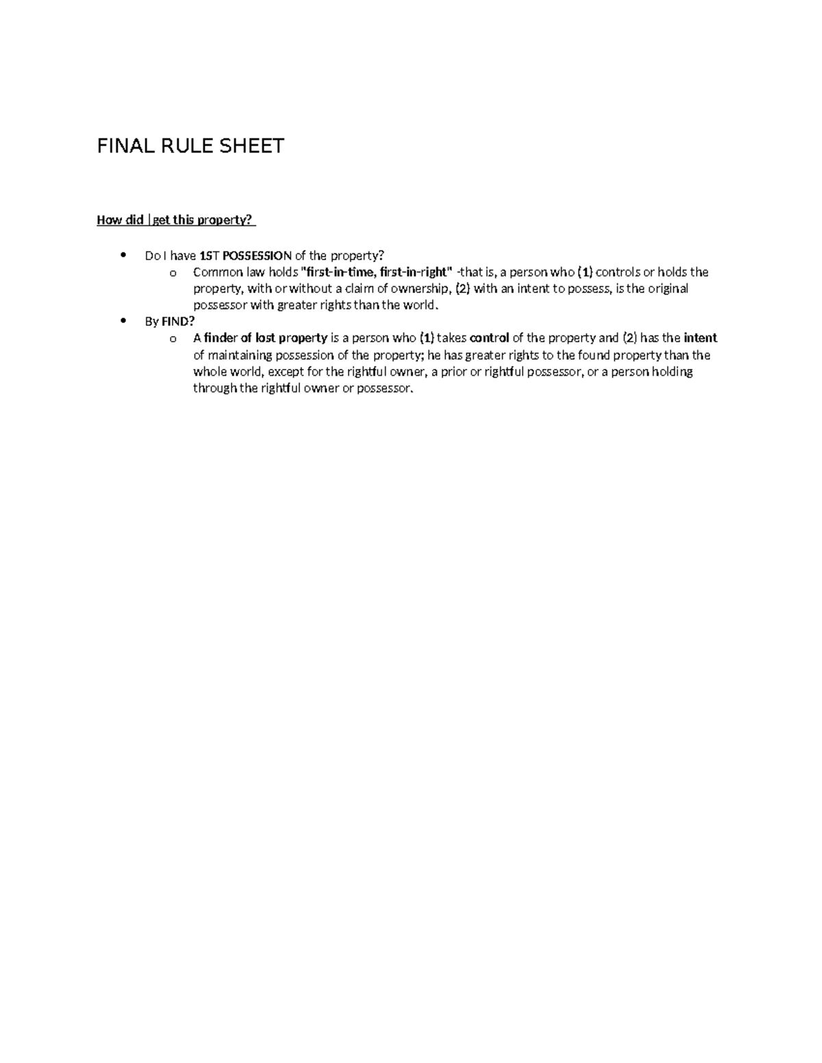 Final RULE Sheet copy - FINAL RULE SHEET How did |get this property? Do ...