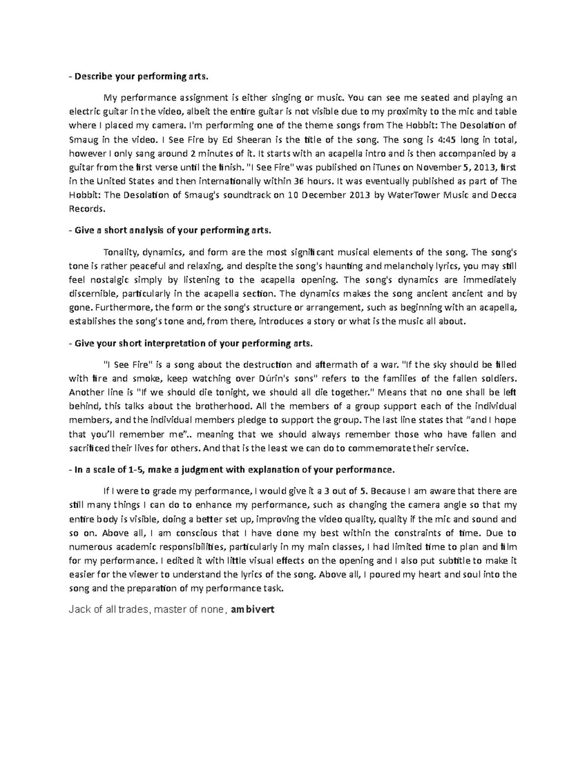 Art app performance analysis - Describe your performing arts. My ...