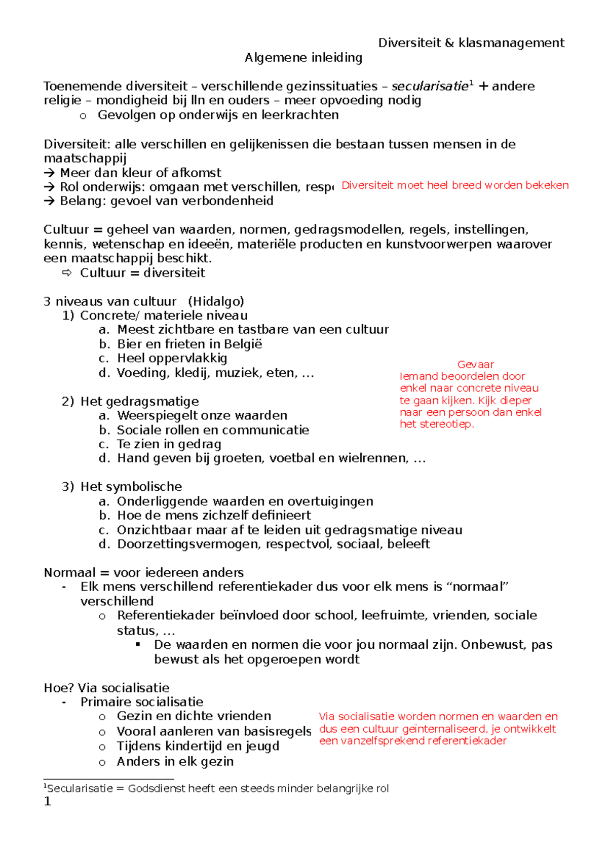 Samenvatting PPT 1 - Diversiteit & klasmanagement Algemene inleiding Toenemende diversiteit ...