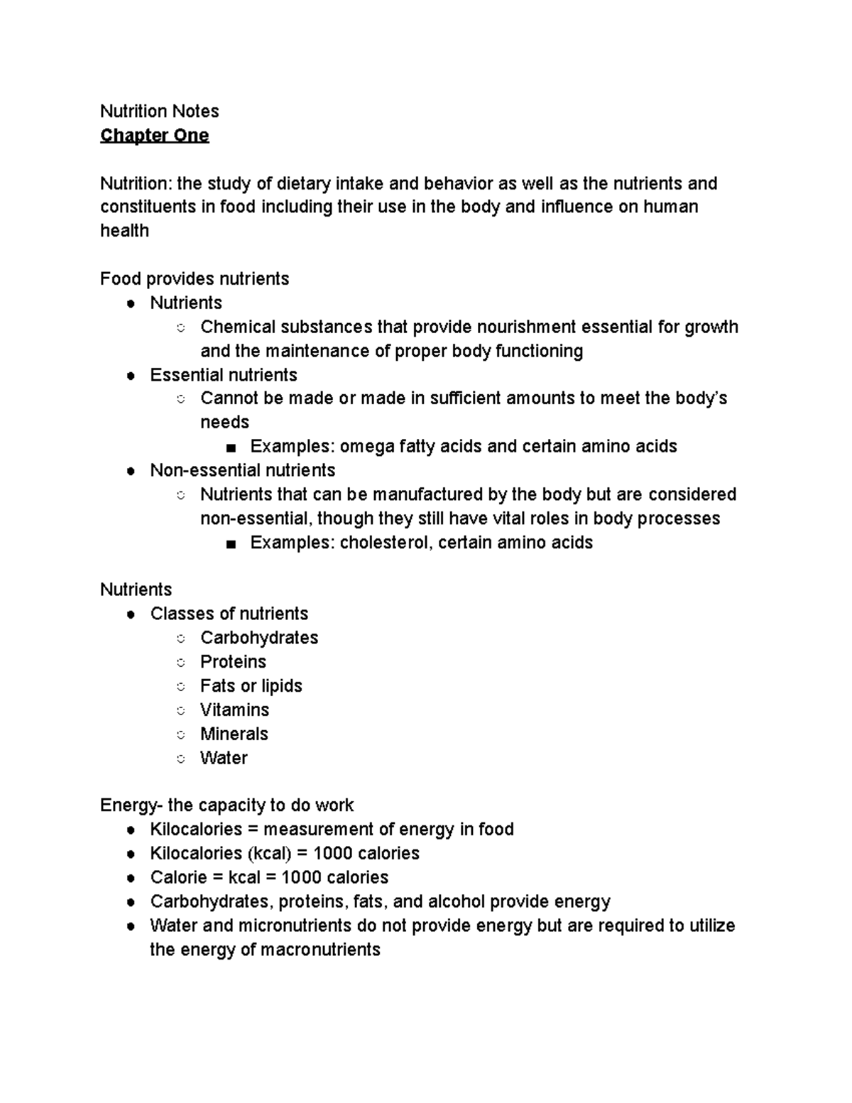 Nutrition Notes 1 and 2 - First two units for Dr. Fang's class ...