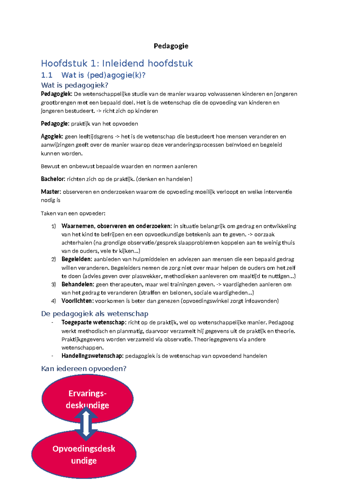 Pedagogie - samenvatting - Pedagogie Hoofdstuk 1: Inleidend hoofdstuk 1 Wat is (ped)agogie(k ...