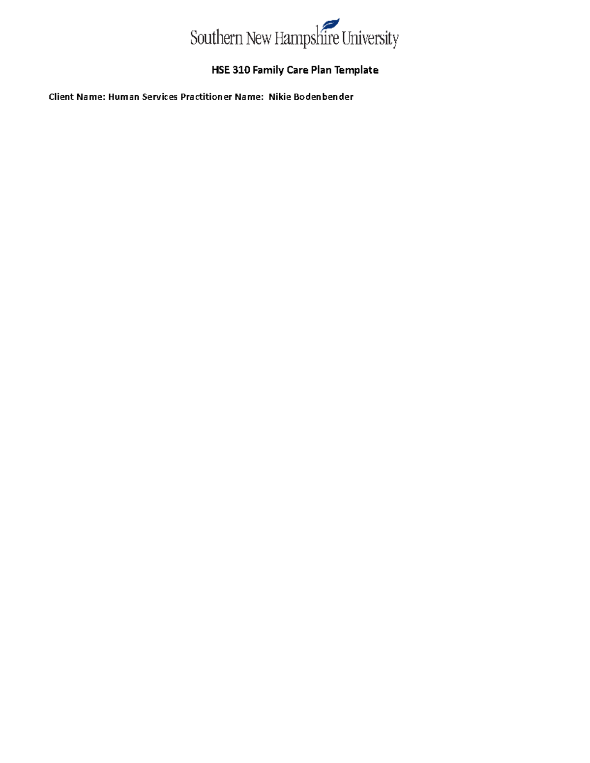 HSE 310 Family Care Plan Template - HSE 310 Family Care Plan Template ...