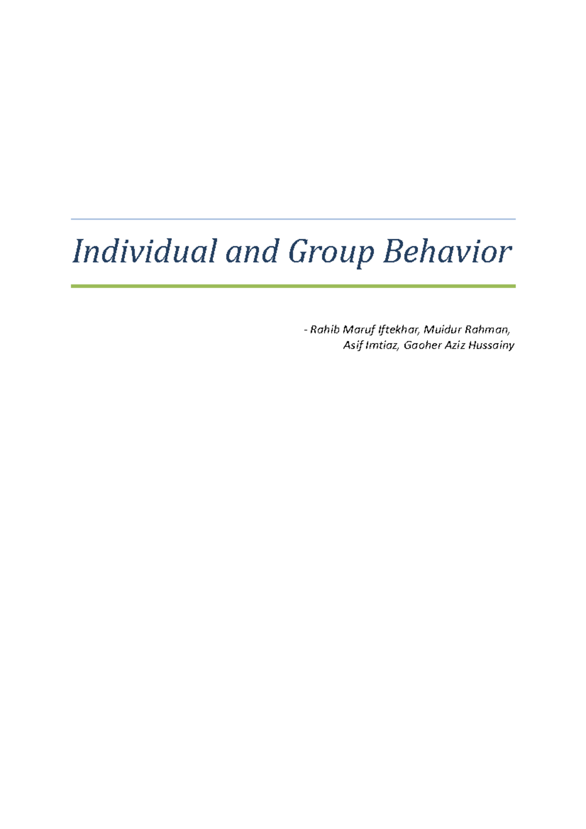 Individual and group behavior - Individual and Group Behavior Rahib Maruf Iftekhar, Muidur ...