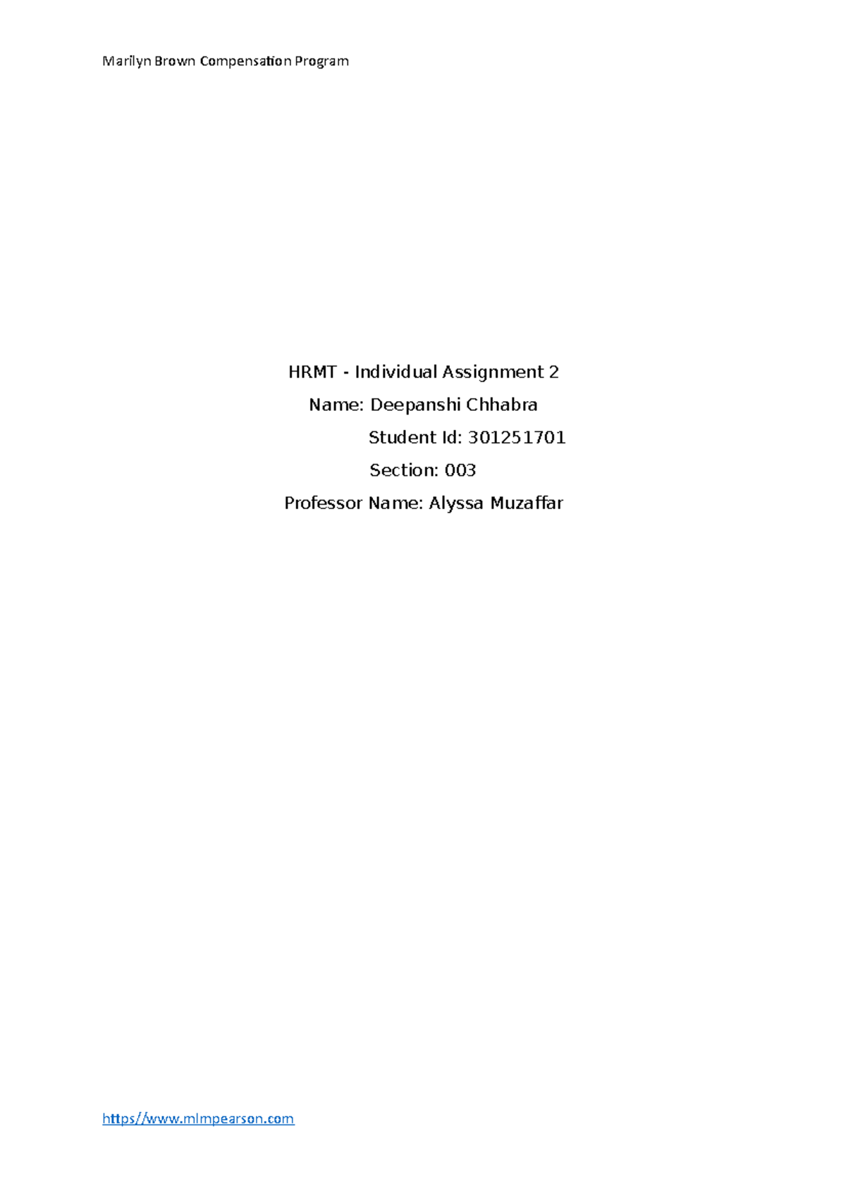 HRMT Individual assignment 2 deepanshi chhabra 003 - HRMT - Individual ...