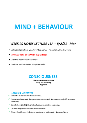 Completed handout for lecture 3a Ian - Brain and Behaviour - PS10086: MIND & BEHAVIOUR Lecture ...