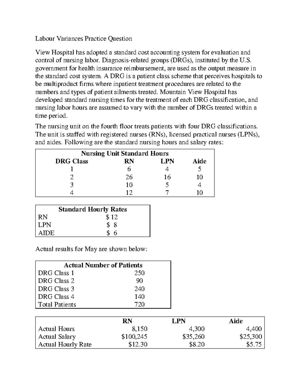 Labour Variances Practice Question - Studocu