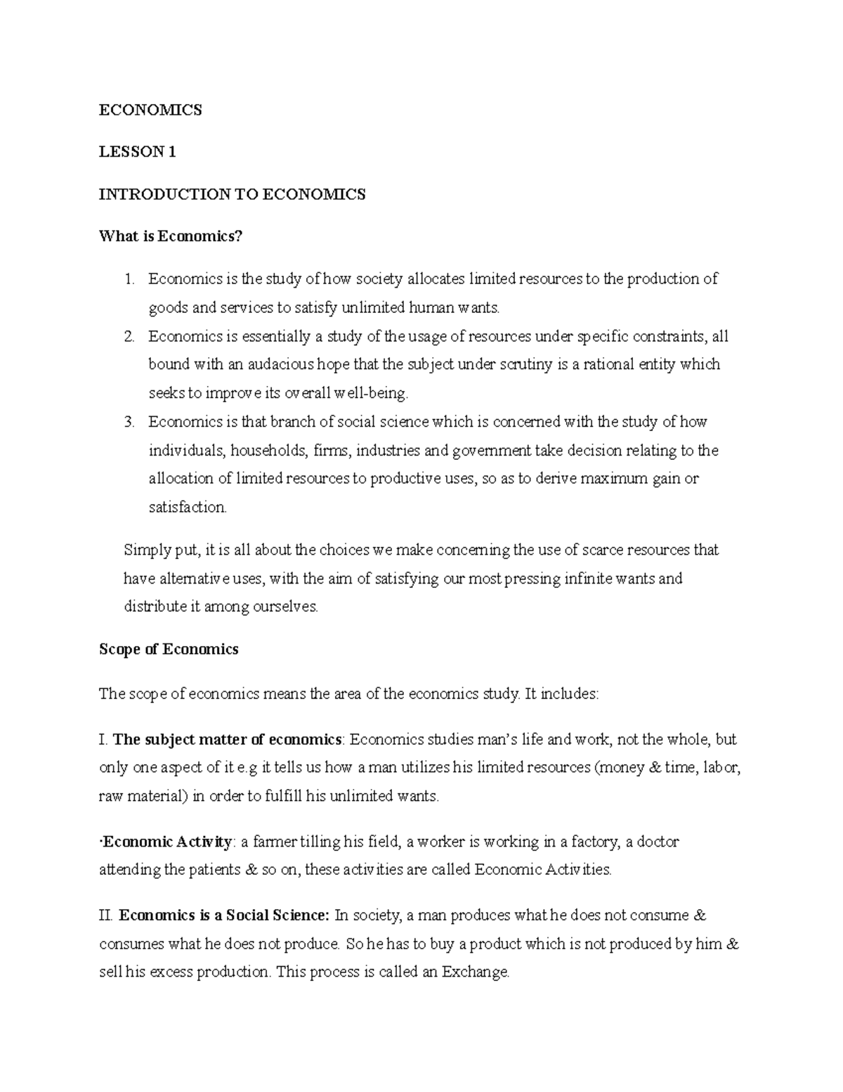 Introduction to Economics: Giving simple explanation on Basics of ...