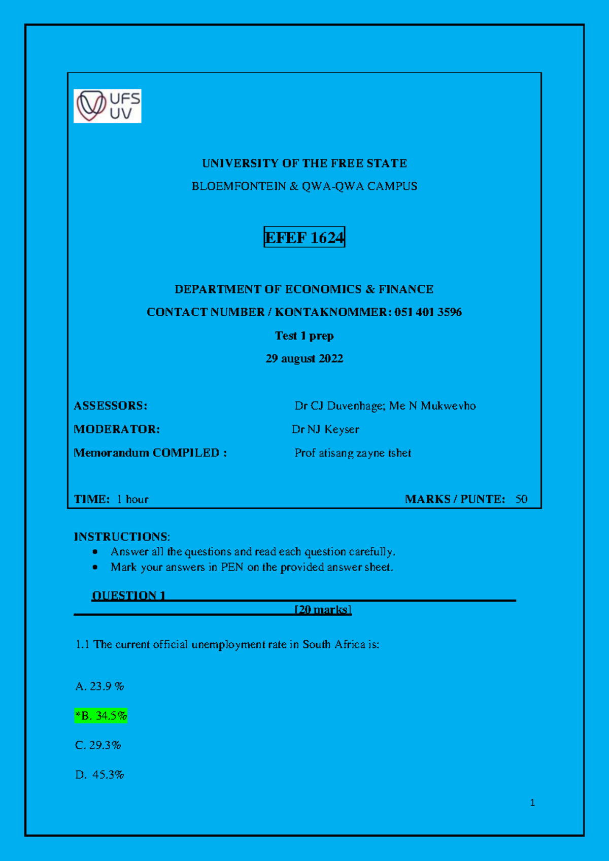 Previous Test Paper 1 Lecture Notes Instructions Answer All The Questions And Read Each