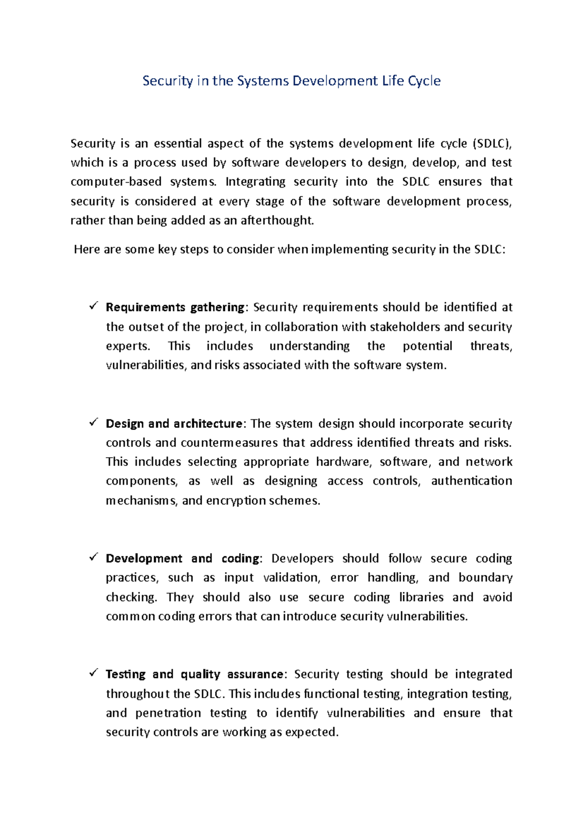 Share Security in the Systems Development Life Cycle - Security in the ...