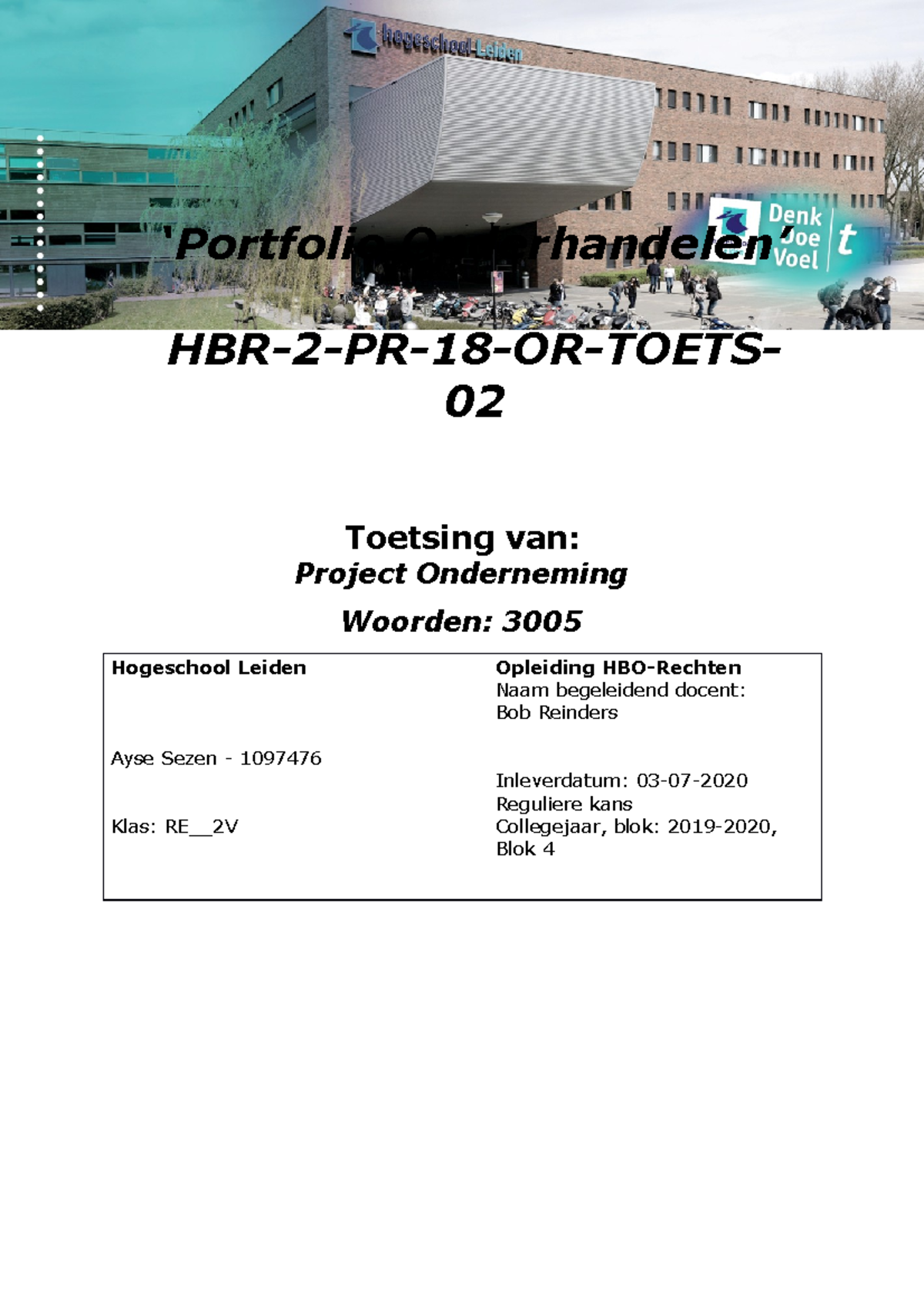 Portfolio onderhandelen - HBO rechten - HS Leiden - Studeersnel