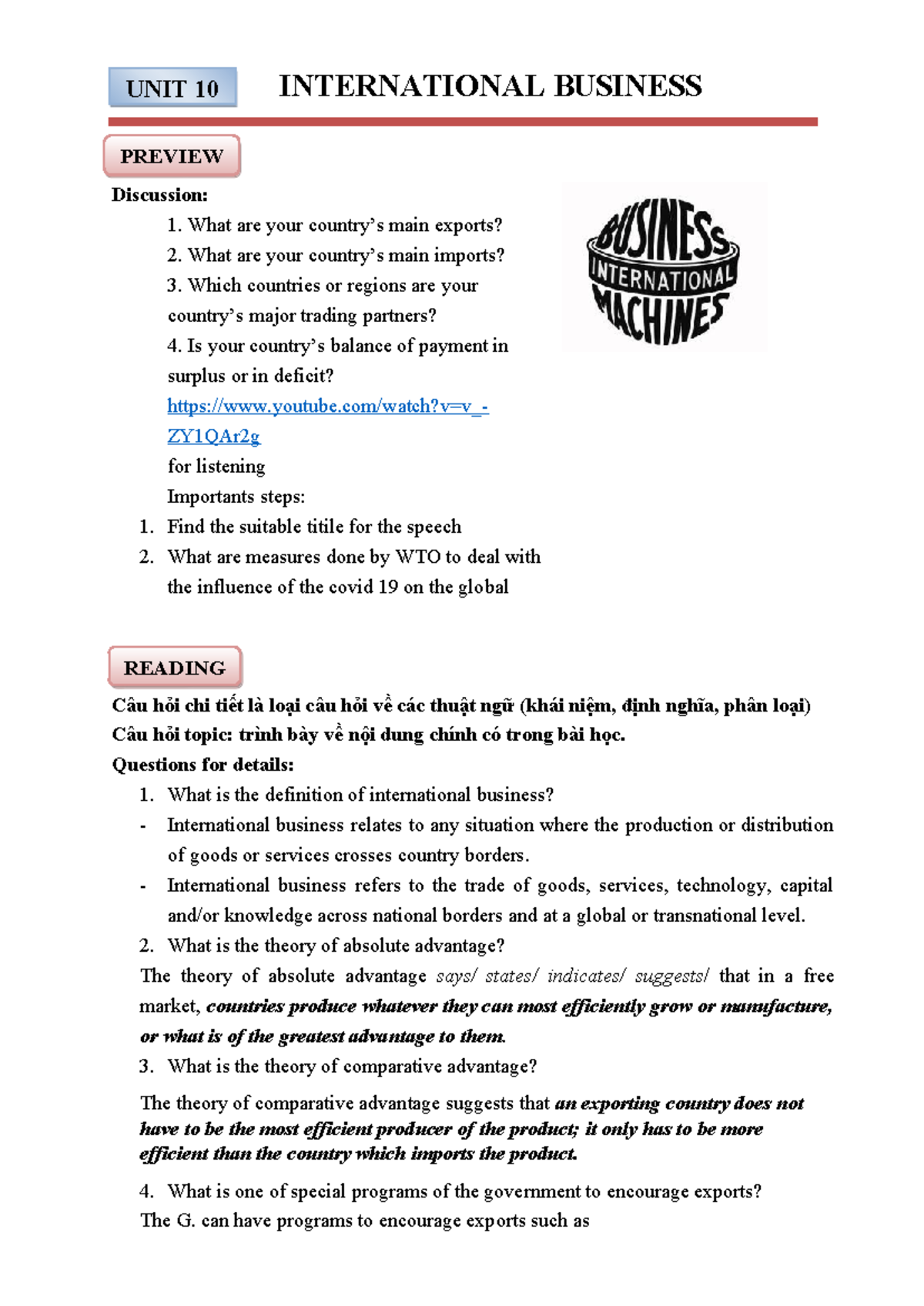 UNIT 10 International Business - SUNIT 27 INTERNATIONAL BUSINESS ...