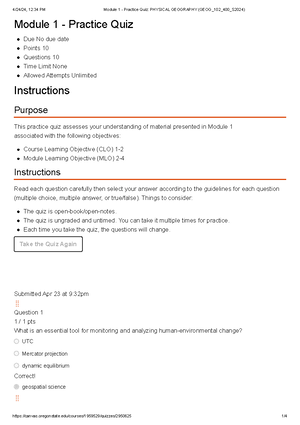 Module 1 - Practice Quiz Physical Geography (GEOG 102 400 S2024)-2 ...