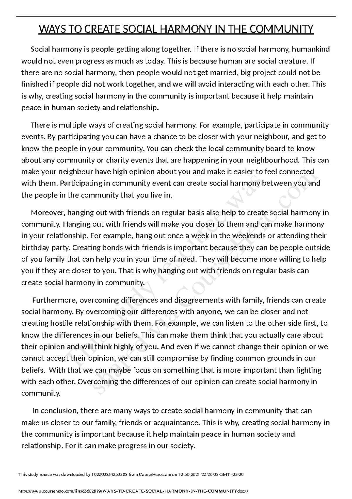 WAYS TO Create Social Harmony IN THE Community - INTEGRATED LANGUAGE ...