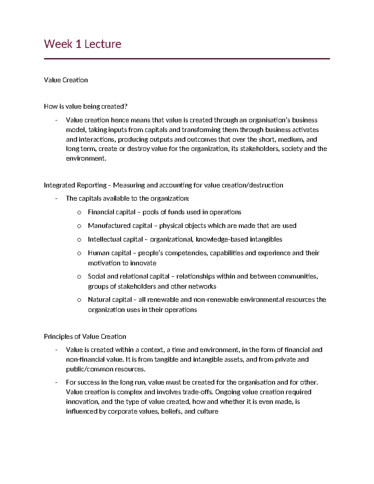 Week 1 Lecture - Week 1 Lecture Value Creation How is value being ...