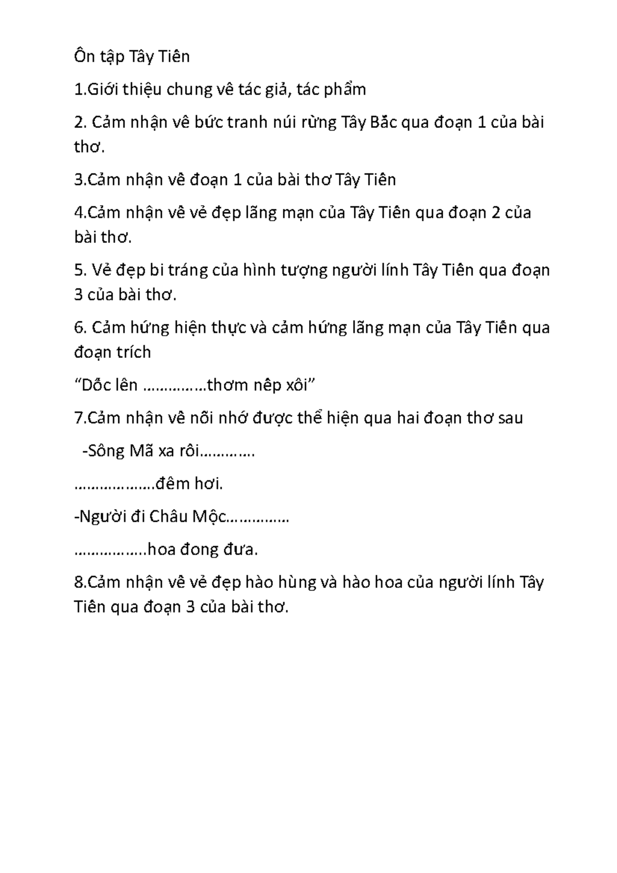 Ôn tập Tây Tiến - Văn 12 - Ôn t p Tây Tiếếnậ 1 i thi u chung vếề tác gi , tác ph mớệảẩ 2. C m nh ...