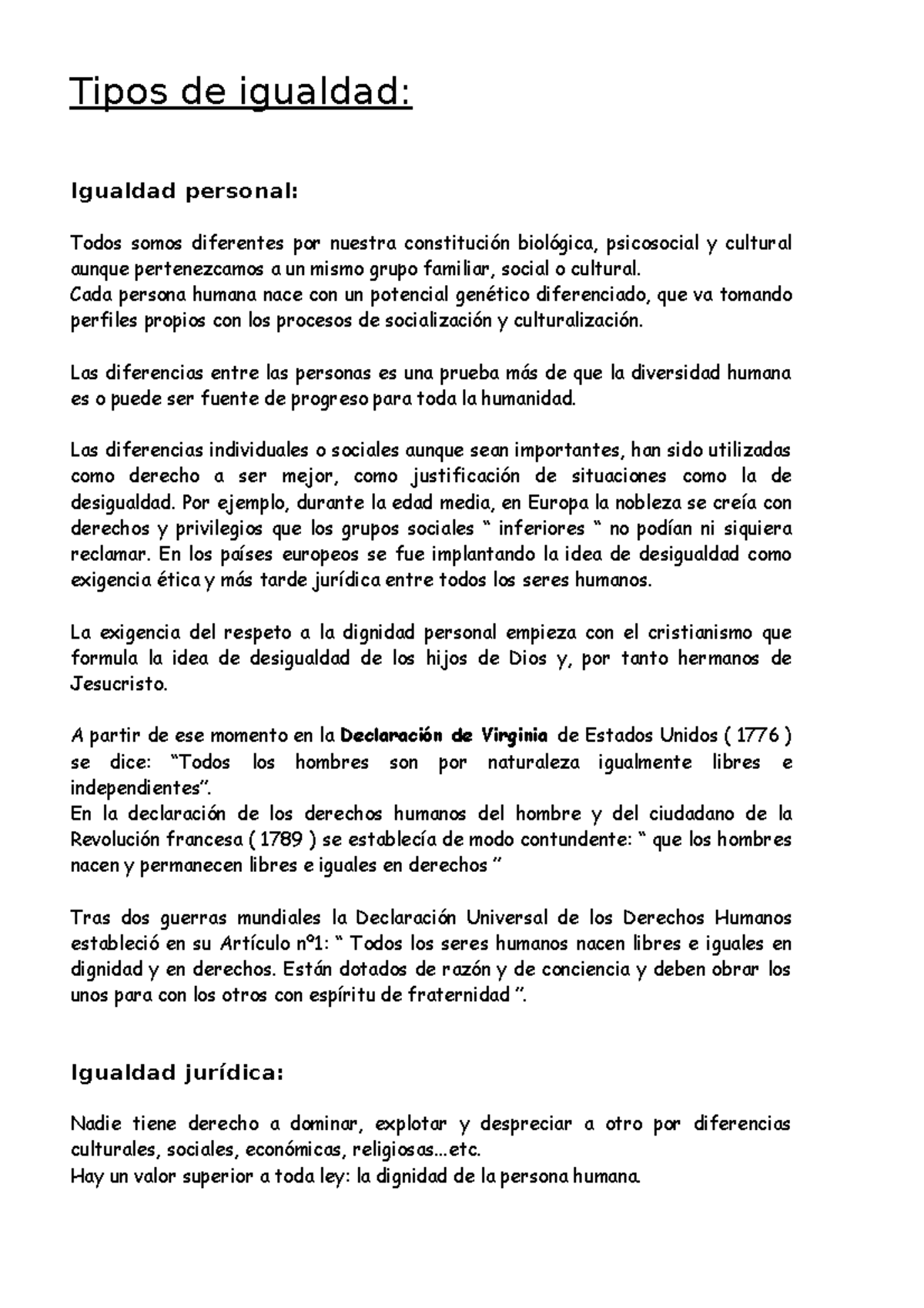 Tipos DE Igualdad - apuntes - Tipos de igualdad: Igualdad personal ...