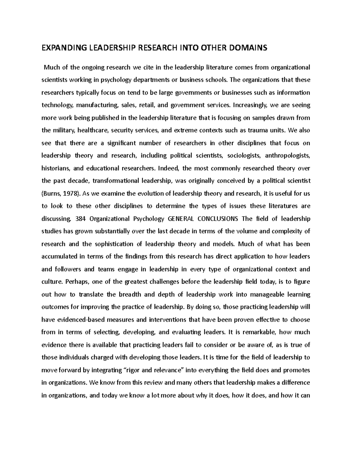 Expanding Leadership Research INTO Other Domains - EXPANDING LEADERSHIP ...