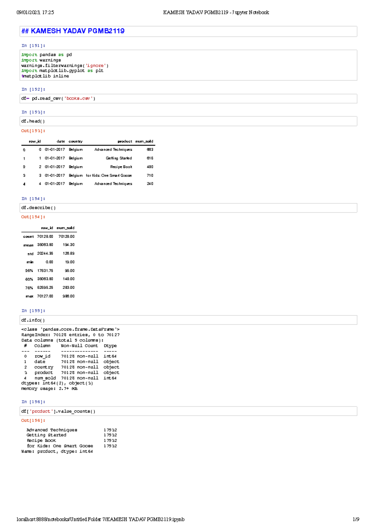 Kamesh Yadav PGMB2119 - Jupyter Notebook - In [151]: In [152]: In [153]: In [154]: In [155]: In ...