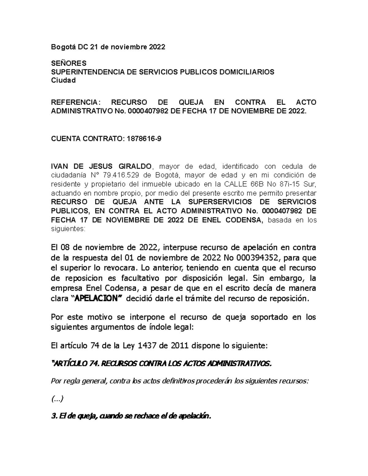 Modelo Carta De Solicitud A Codensa