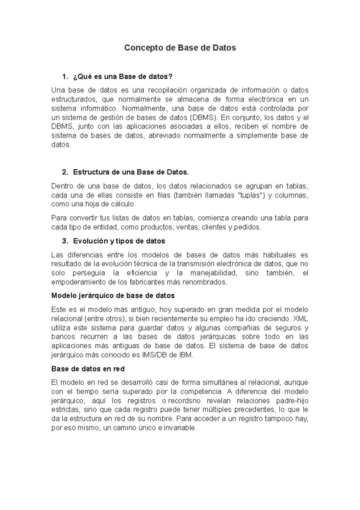 Concepto de base de datos - Concepto de Base de Datos 1. ¿Qué es una ...