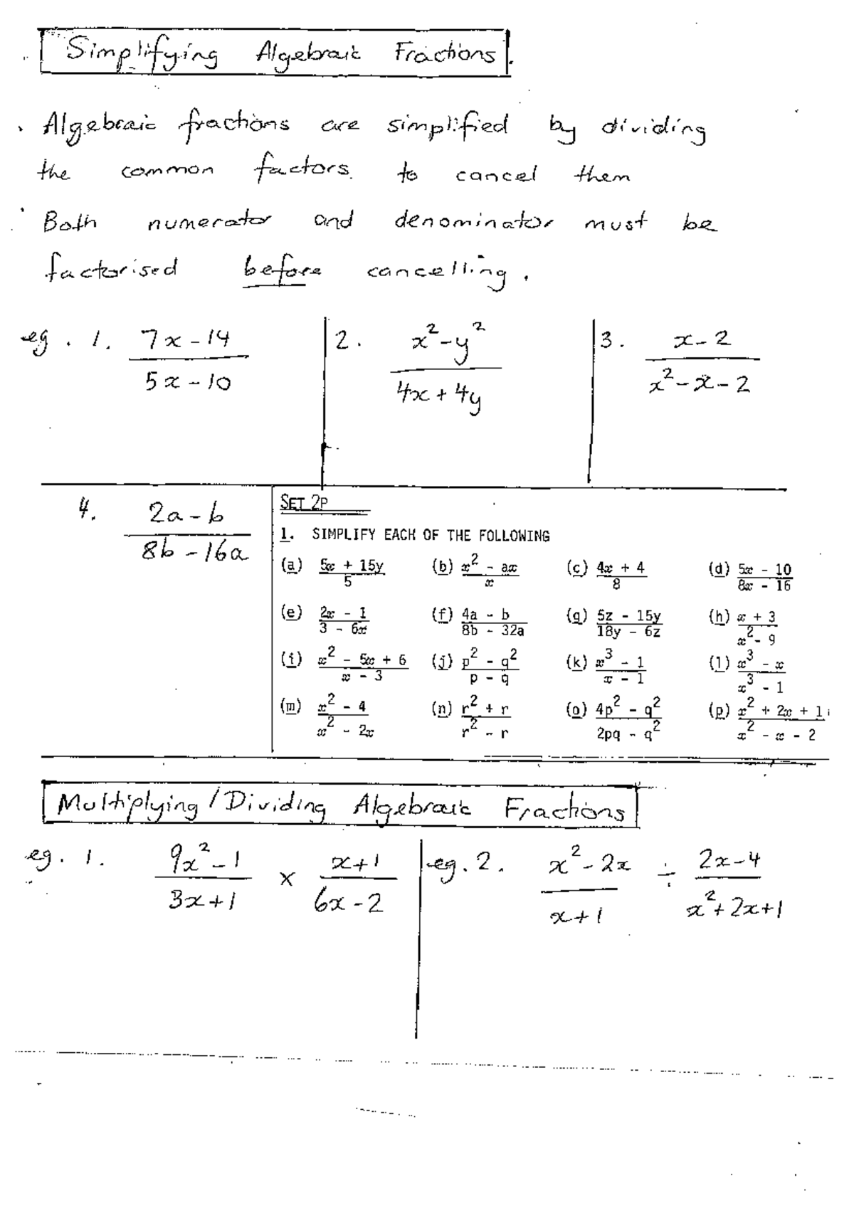 8 Factorising Fractions - Simplifying Algebraic Fractions Algebraic ...