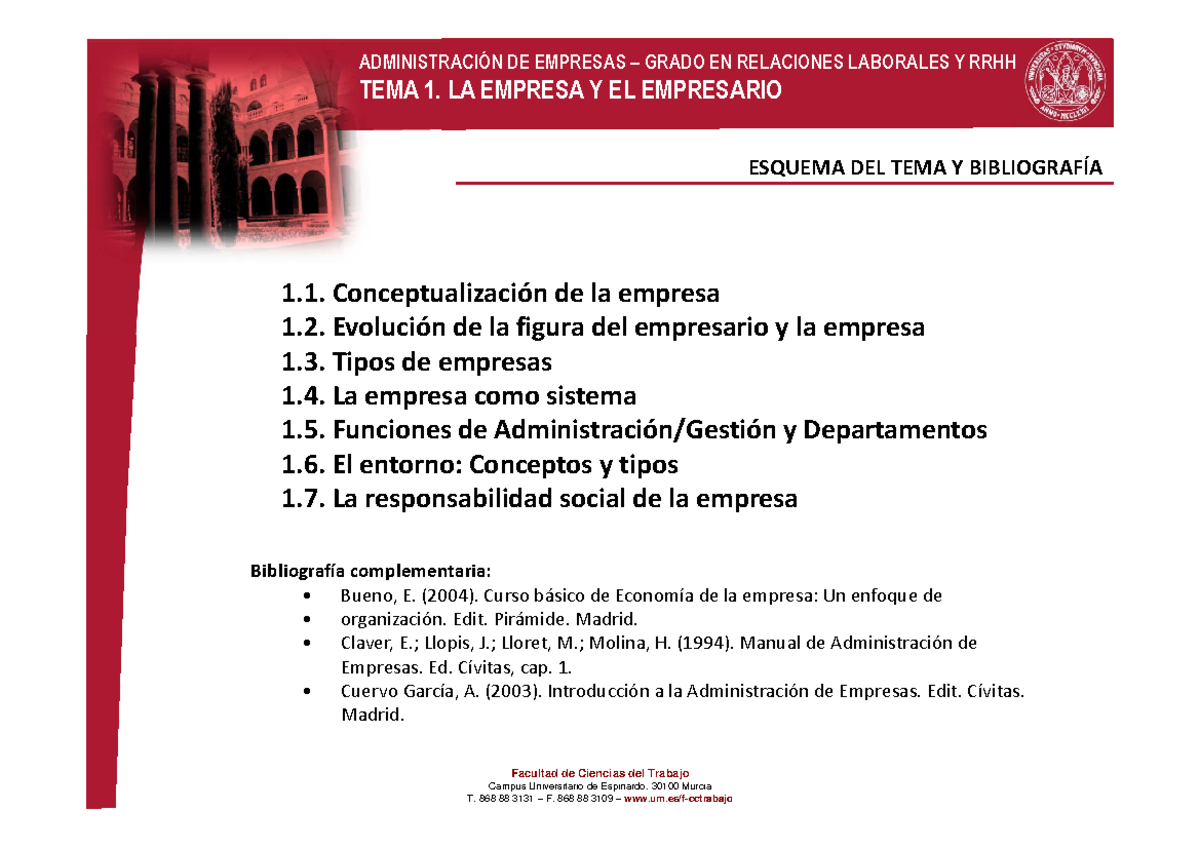 Tema 1. La empresa y el empresario RR - DE EMPRESAS GRADO EN RELACIONES LABORALES Y RRHH TEMA 1 ...