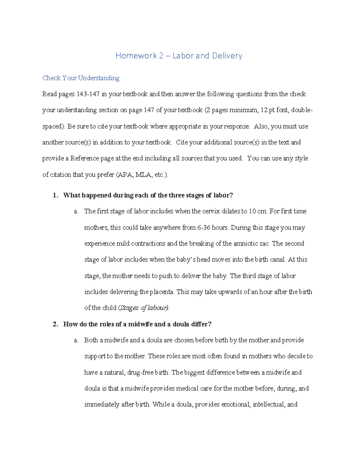 HW 2 - Labor and Delivery - Homework 2 – Labor and Delivery Check Your ...