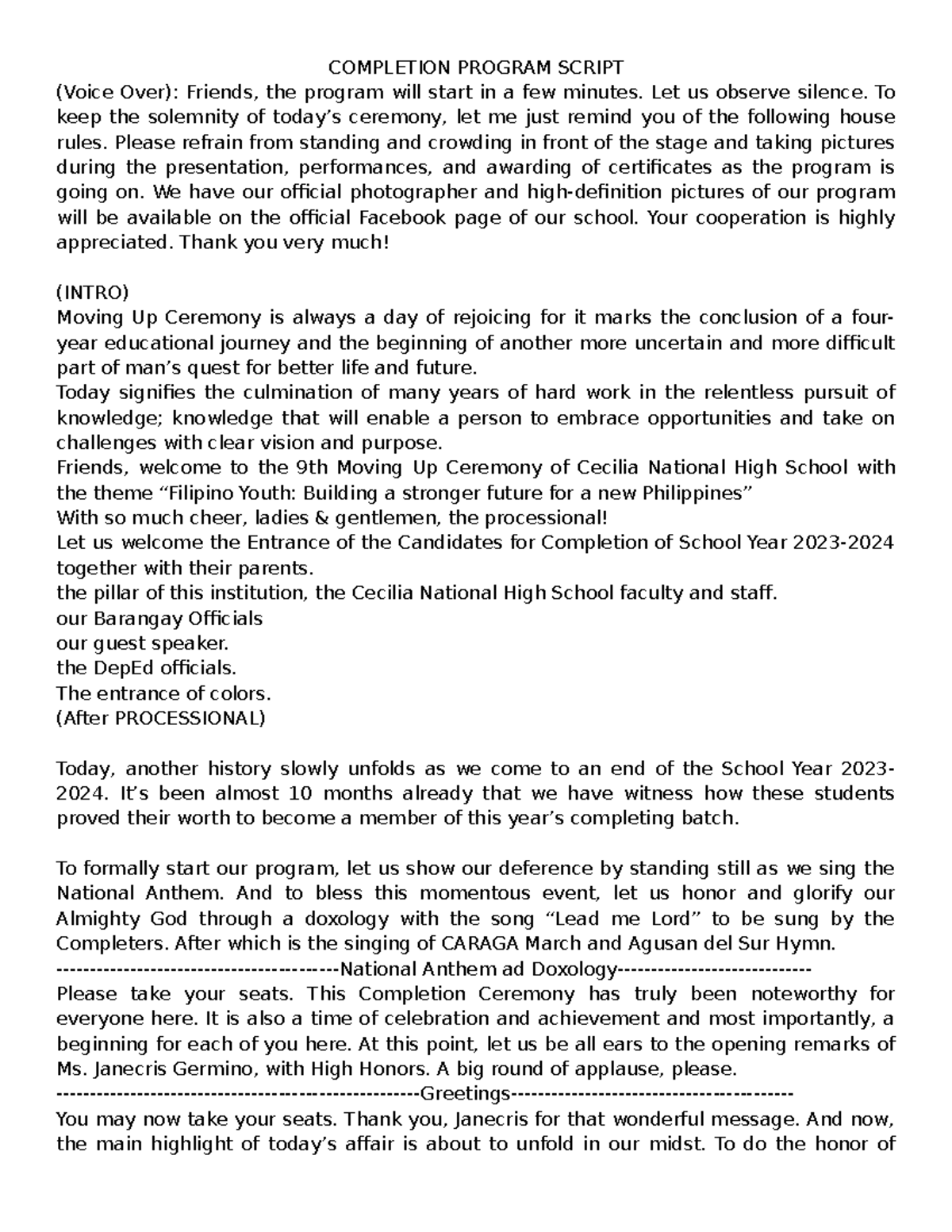 Completion Program Script - COMPLETION PROGRAM SCRIPT (Voice Over ...