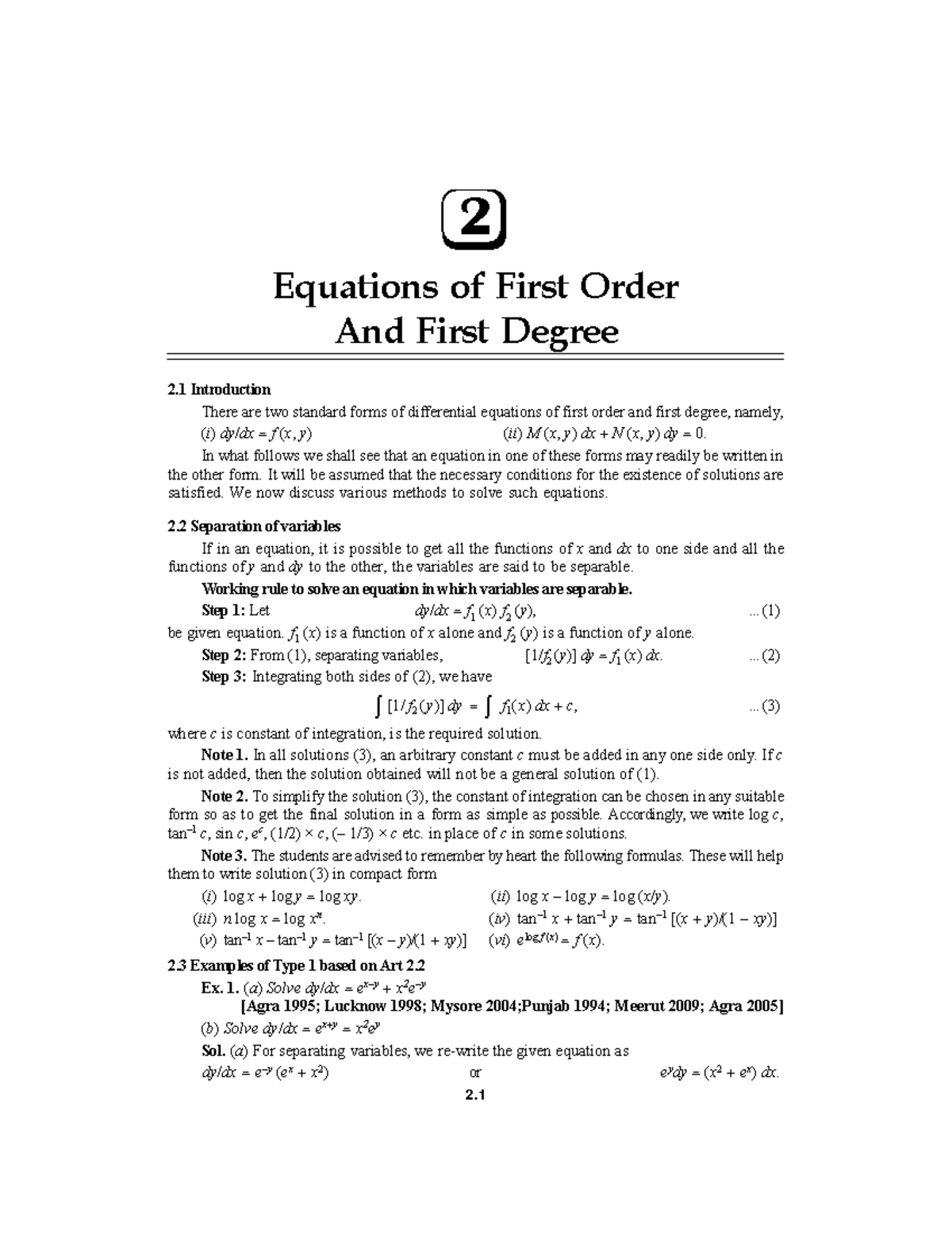 ODE PDE MDR Raisinghania -60-134 - 2 Equations of First Order And First Degree 2 Introduction ...