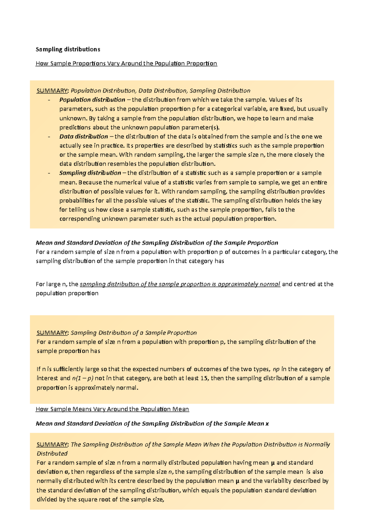 7 chapter - Sampling distributions - Sampling distributions How Sample ...