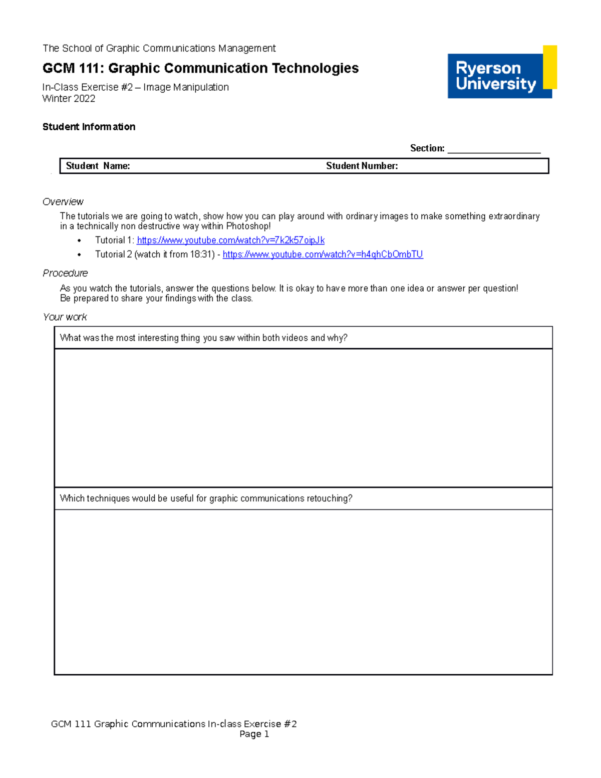 GGR317 - In Class Exercise # 3 - The School of Graphic Communications ...