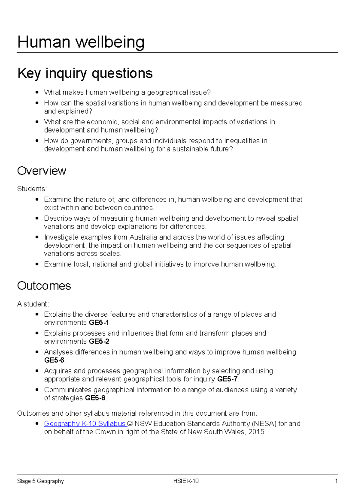 Human Wellbeing Year 10 Geo - Human wellbeing Key inquiry questions ...