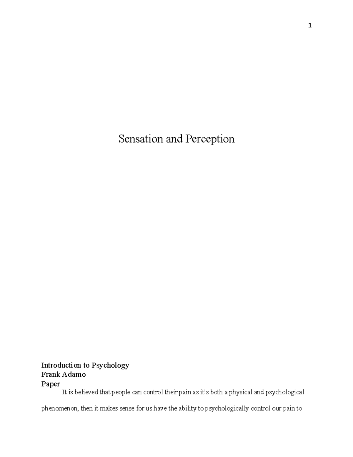 Sensation and Perception - Sensation and Perception Introduction to ...