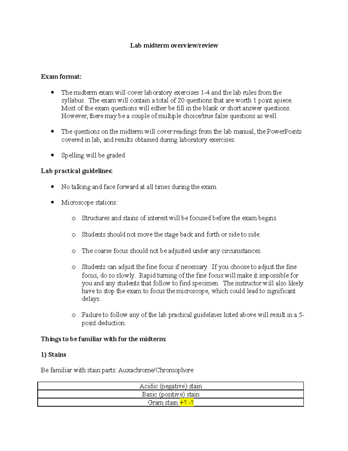 Lab midterm review Spring 2023 - Lab midterm overview/review Exam format: The midterm exam will ...