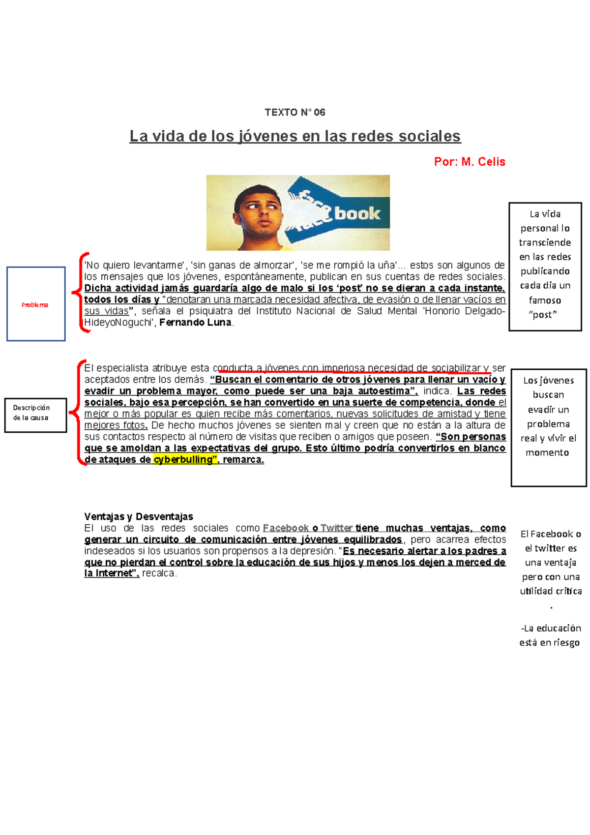 La vida de los jovenes en las redes sociales - TEXTO N° 06 La vida de ...