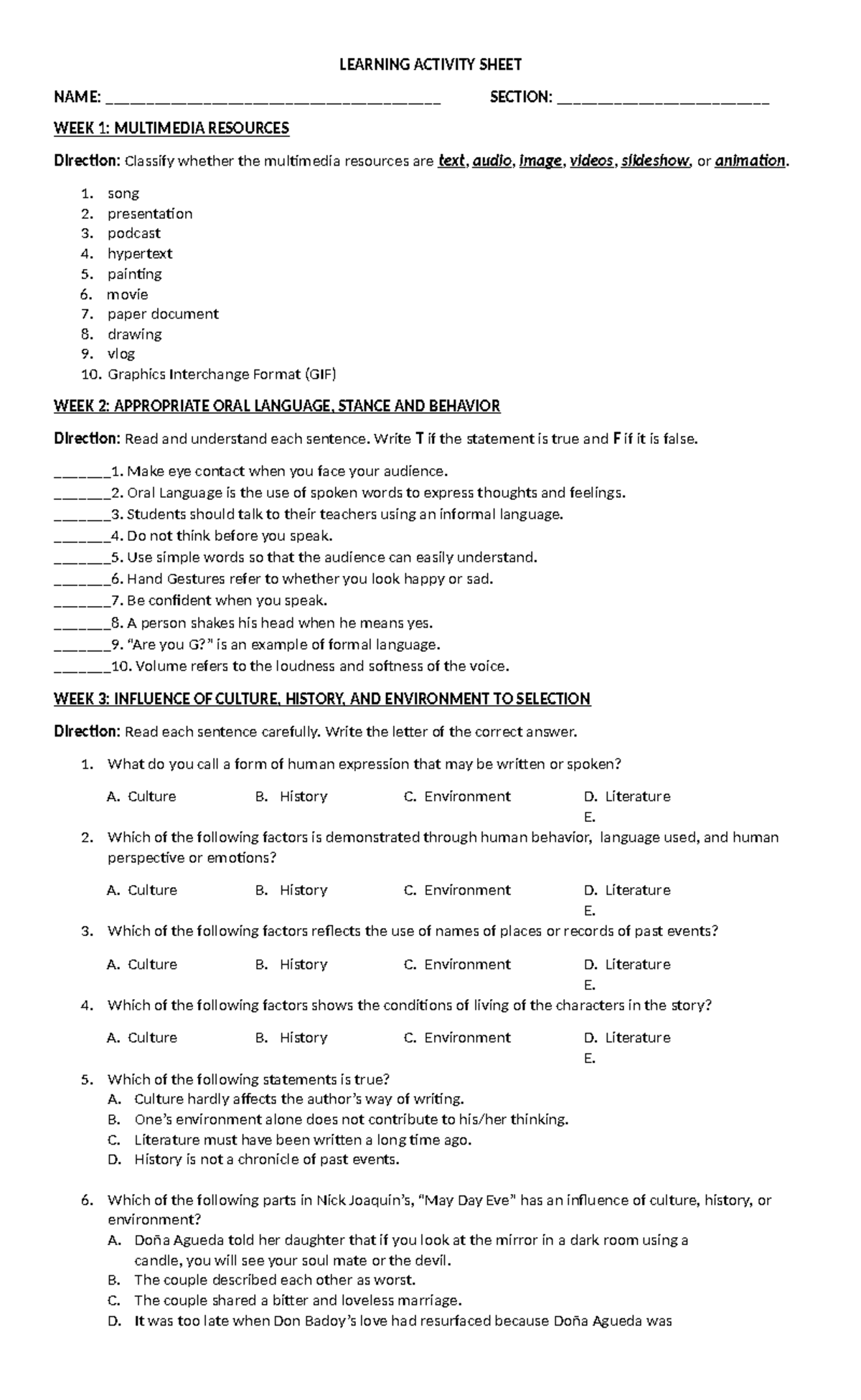 Learning- Activity- Sheet - LEARNING ACTIVITY SHEET NAME