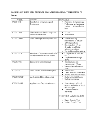 Laboratory Techniques Course Outline - LABORATORY TECHNIQUES COURSE OTLINE Week 1 Lab techniques ...