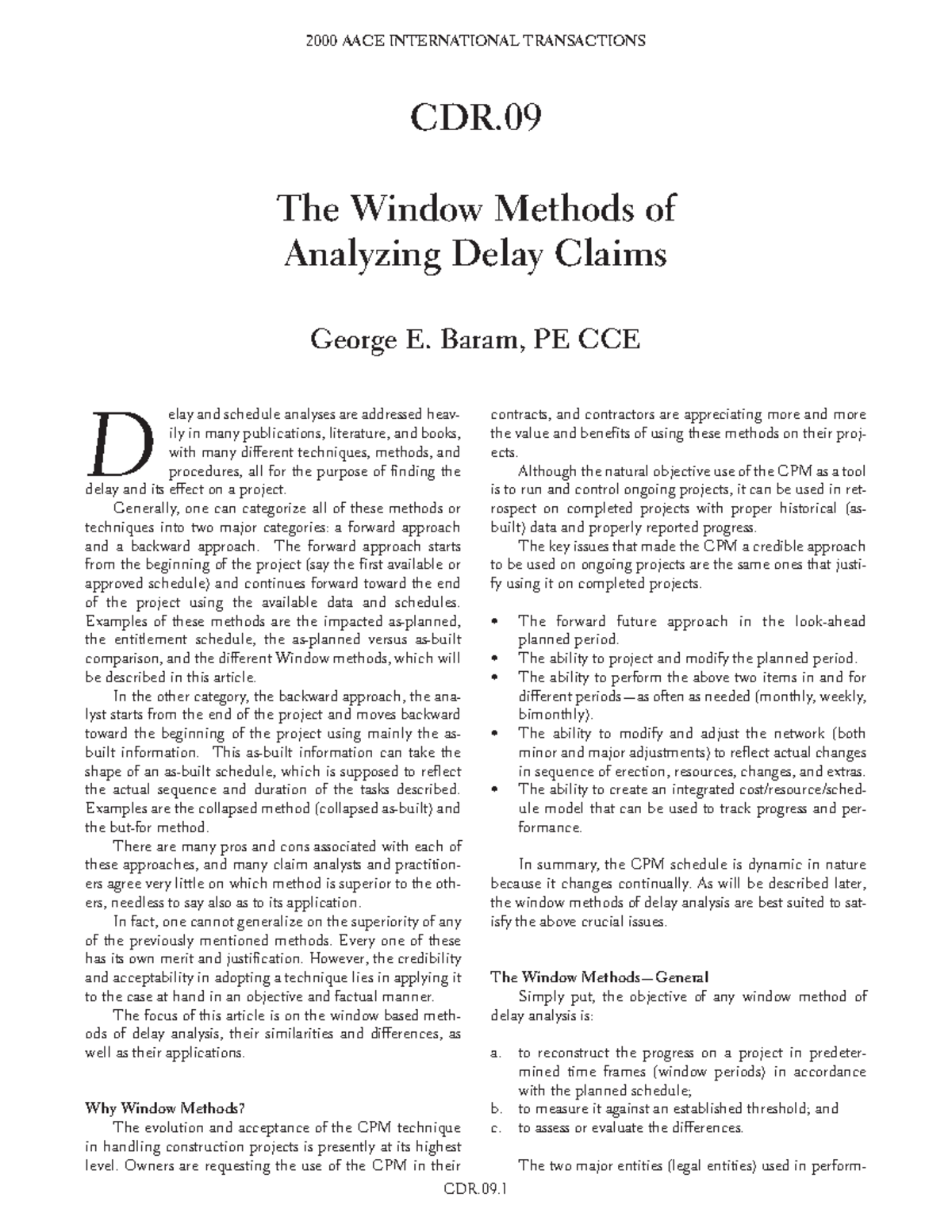 Construction Claims Window Analysis Methods - TIA - D elay and schedule ...