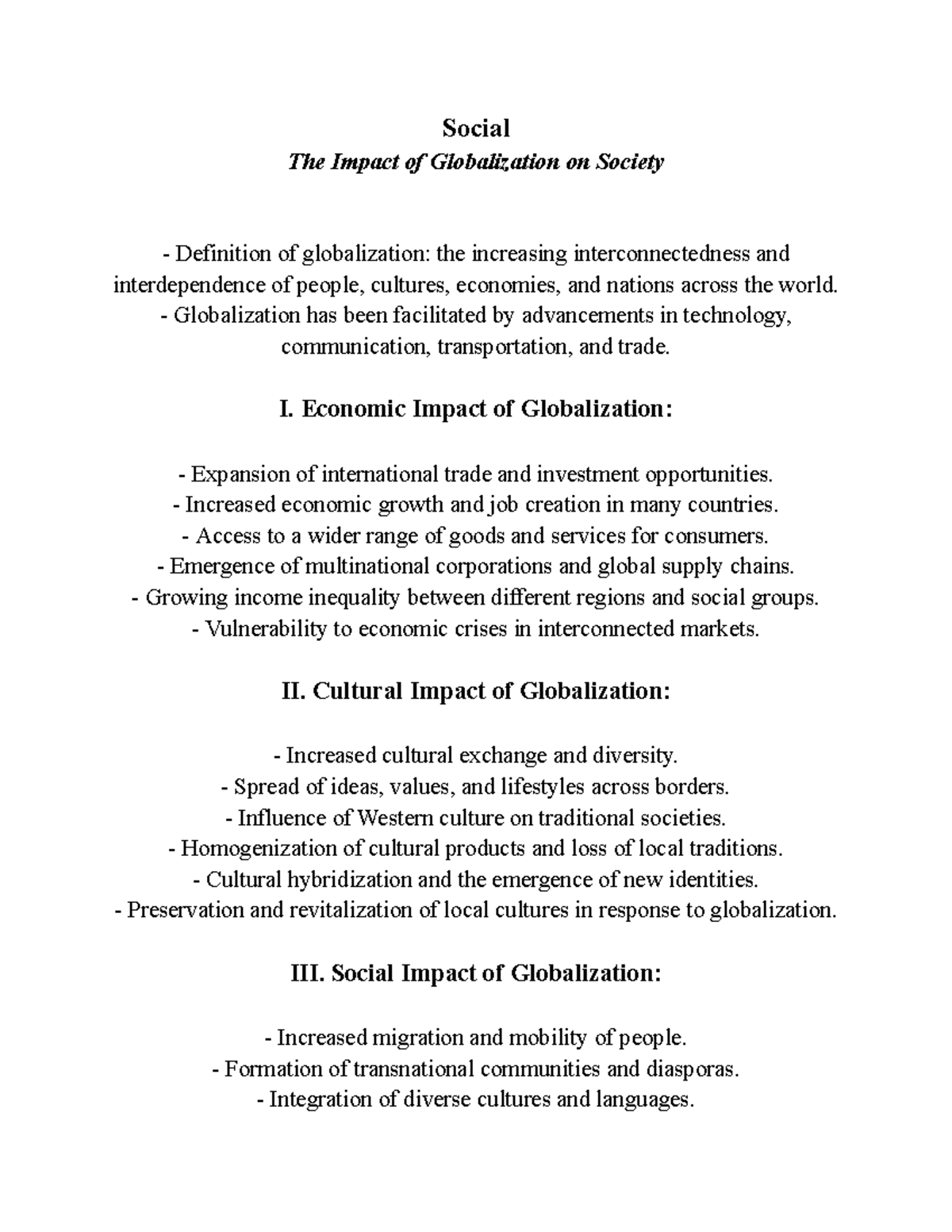 Social - About Globalization. - Social The Impact of Globalization on ...