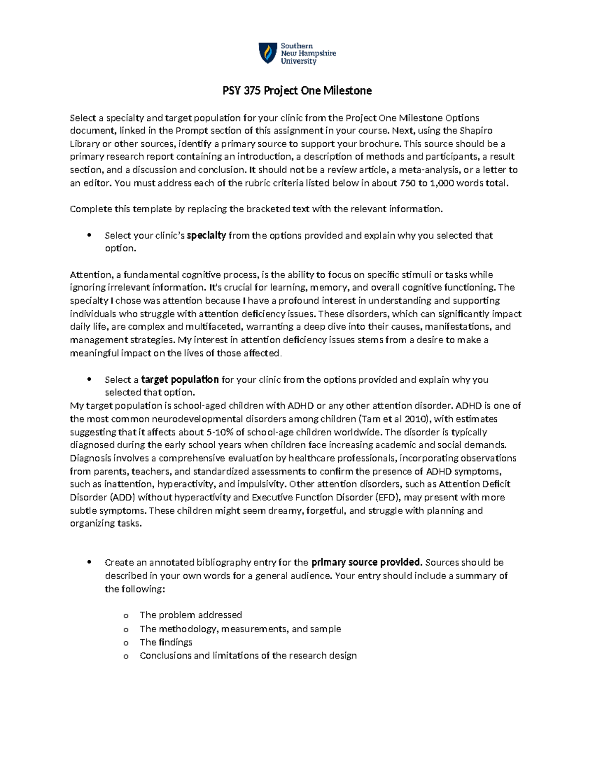 PSY 375 Project One Milestone - PSY 375 Project One Milestone Select a ...