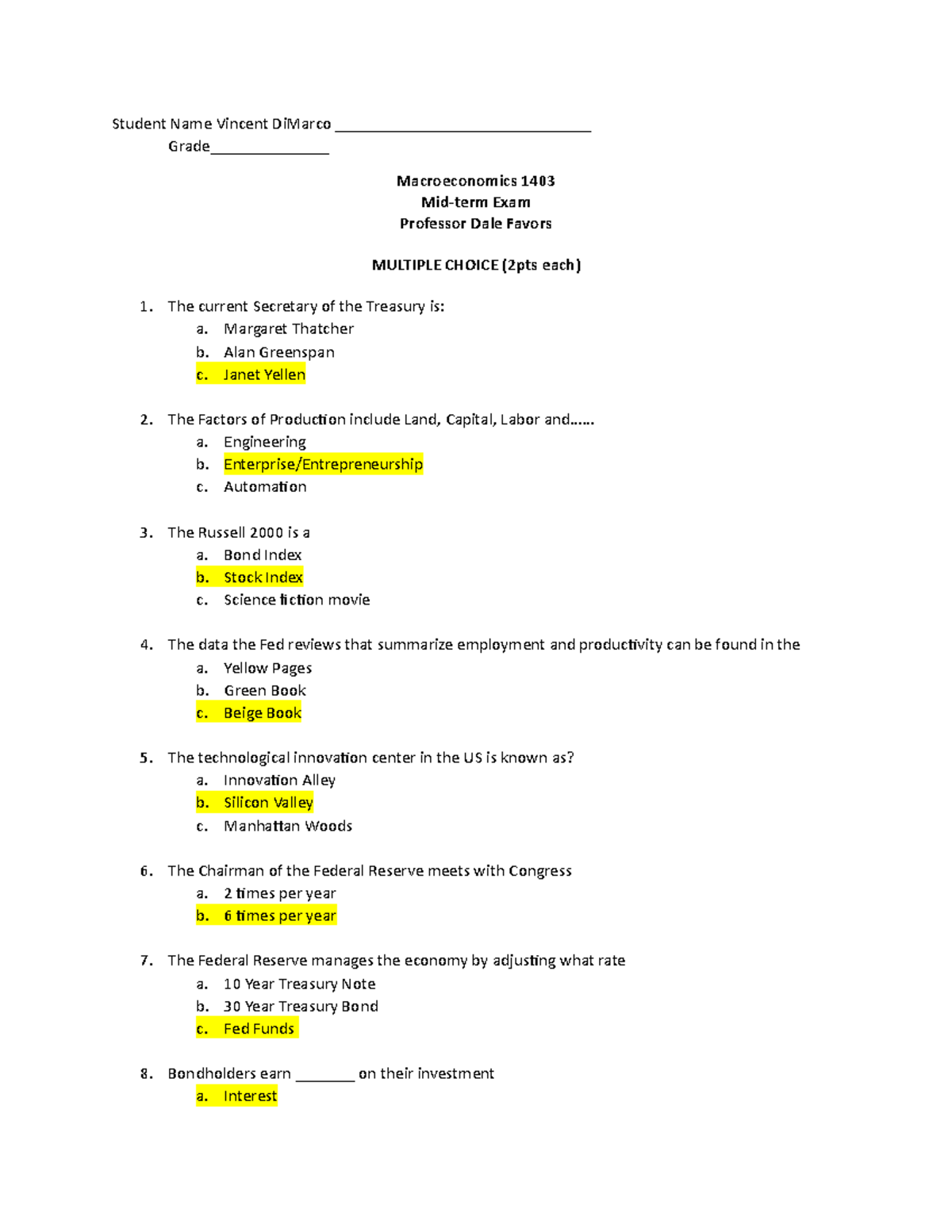 Macro Econ Exam 1 (midterm) 2021 Vincent Di Marco - Student Name Vincent DiMarco - Studocu