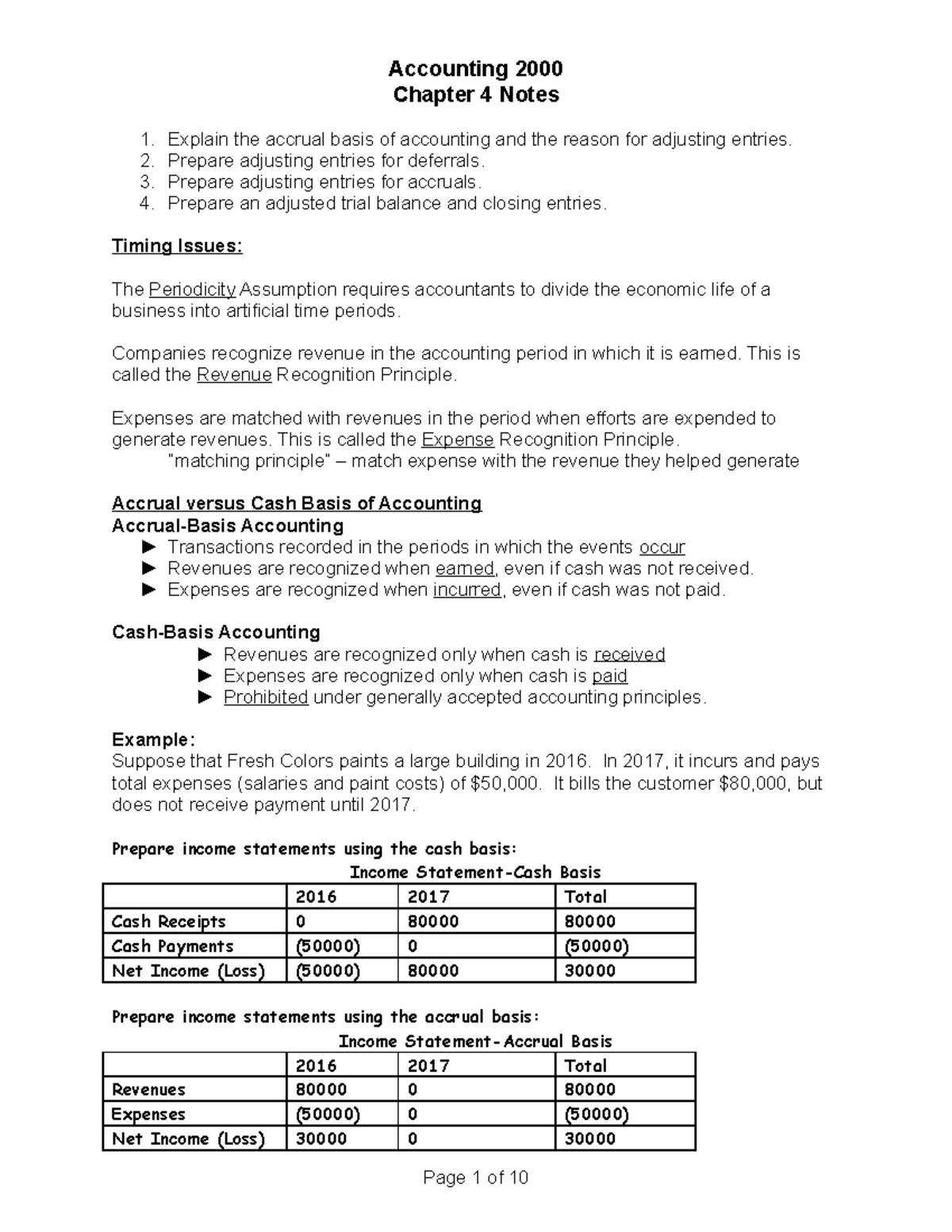 Accounting Chapter 4 Notes: Accrual Basis Adjusting Entries Deferrals ...