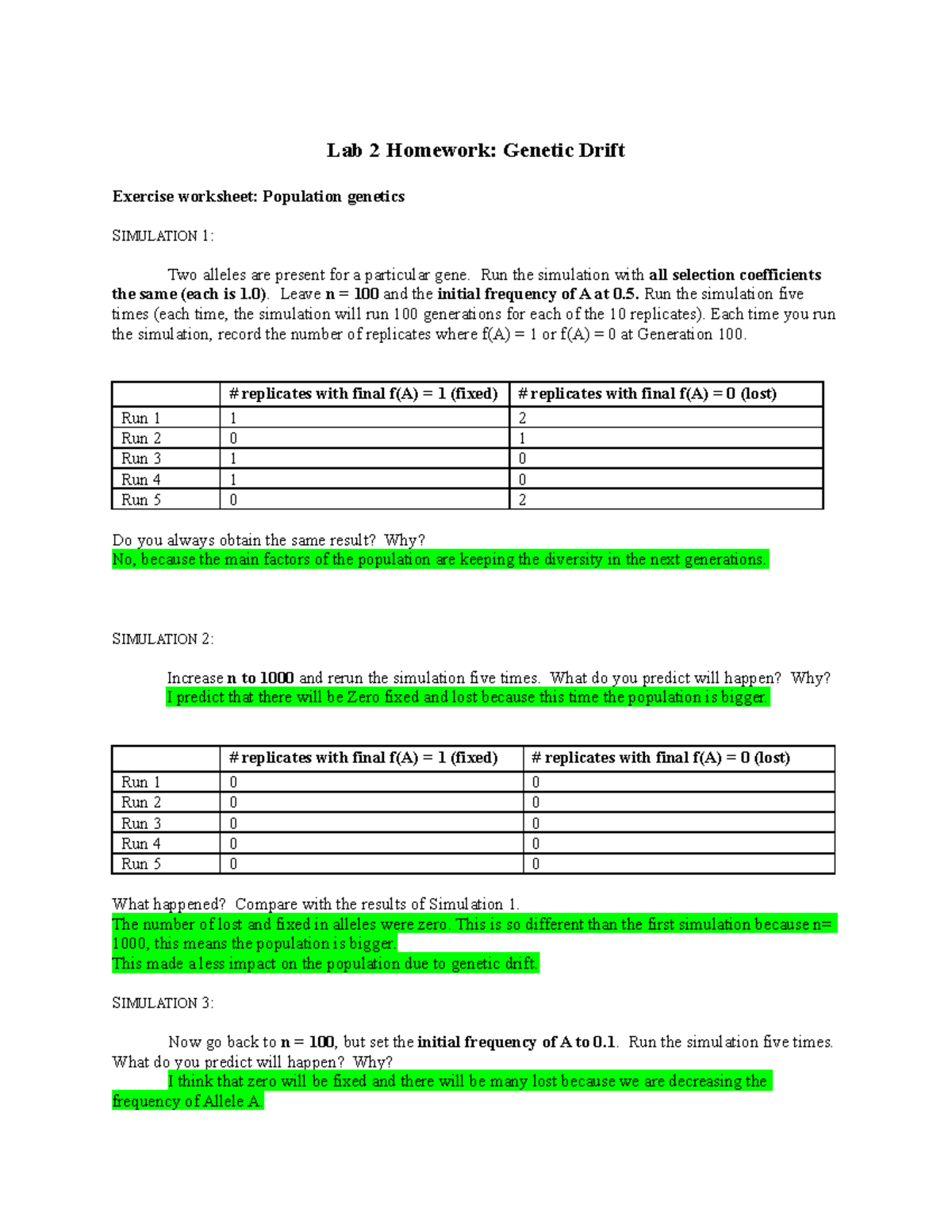 Lab #2 Assingment - Second Lab Assignment. - Lab 2 Homework: Genetic ...