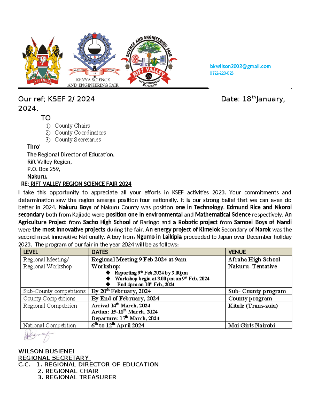 1 Rift Valley KSEF Program 2024 - Our ref; KSEF 2/ 2024 Date ...