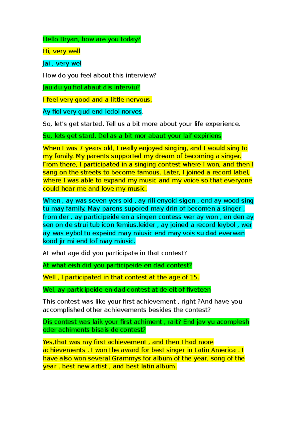 Hello Bryan - tarea - Hello Bryan, how are you today? Hi, very well Jai ...