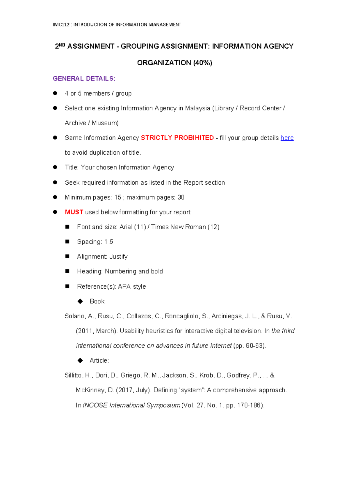 IMC112 2ND Assessment Guidelines - 2 ND ASSIGNMENT - GROUPING ...