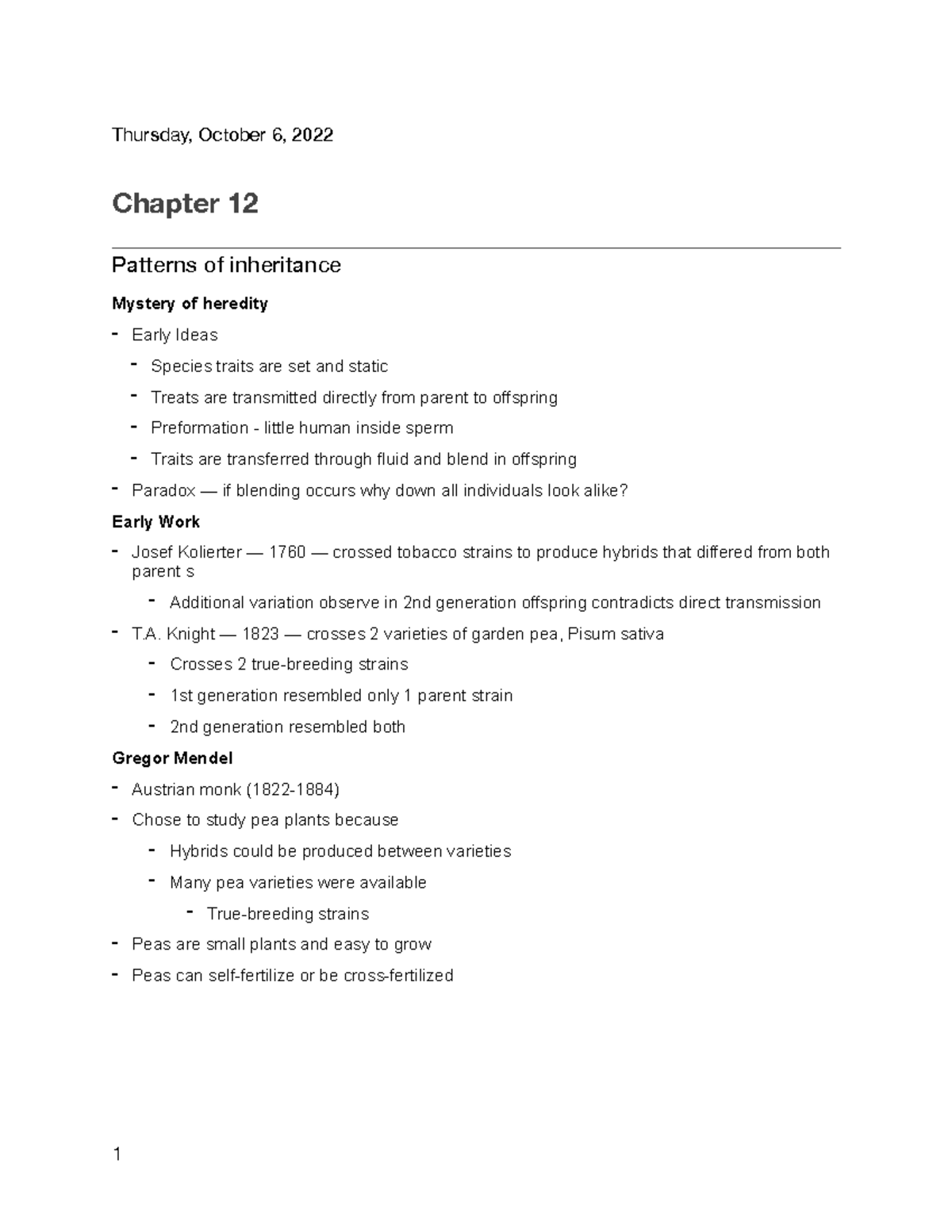 Chapter 12 - Patterns of inheritance - Thursday, October 6, 2022 ...