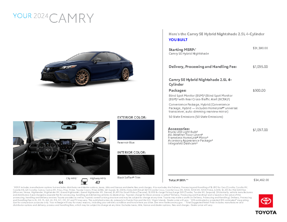 2024 Camry - Yea - YOUR 2024 CAMRY EXTERIOR COLOR: Reservoir Blue ...