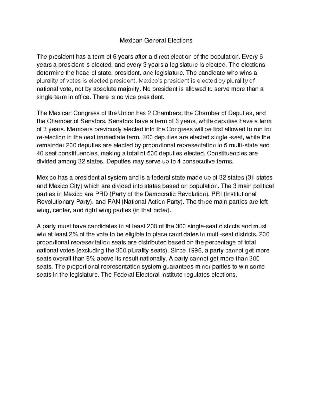 Mexican Election System - Mexican General Elections The president has a ...