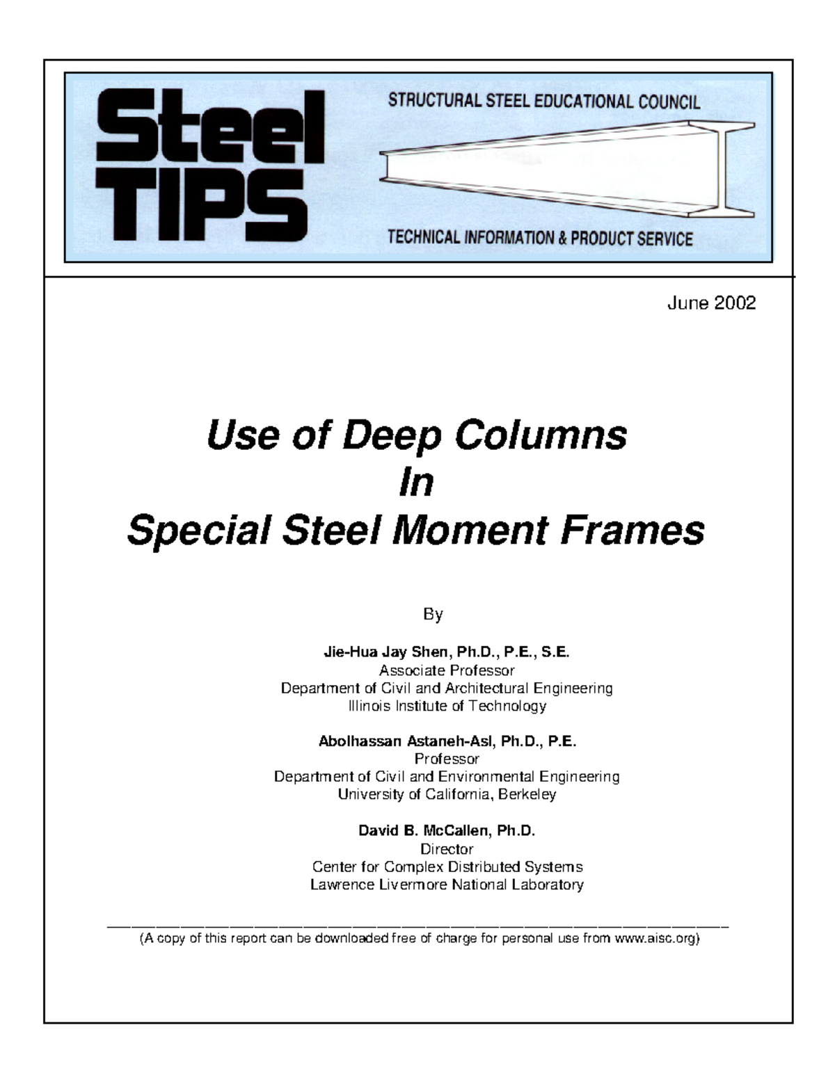 Use of Deep Columns - ####### June 2002 Use of Deep Columns In Special ...